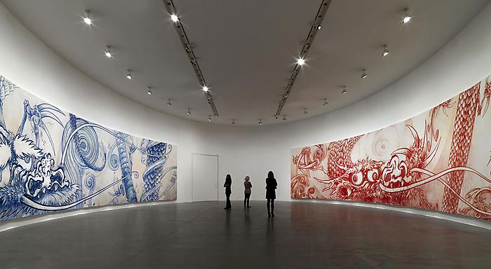 Peintures "Les deux dragons" de Takashi Murakami (exposition à Gagosian ...